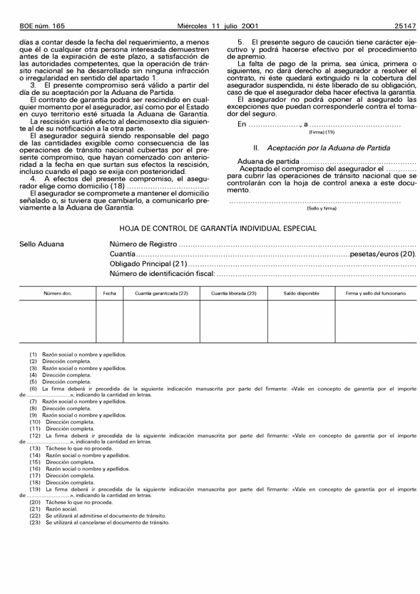 Resolución de 19 de junio de 2001, del Departamento de Aduanas e ...